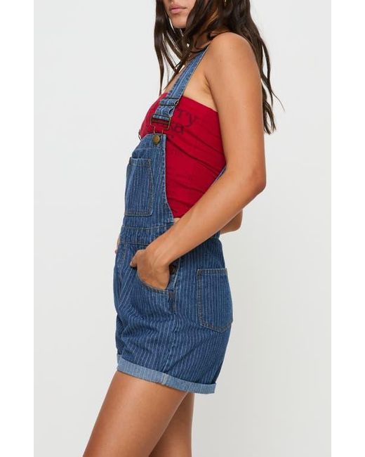 Princess Polly Kacey Pinstripe Denim Short Overalls in Blue | Lyst