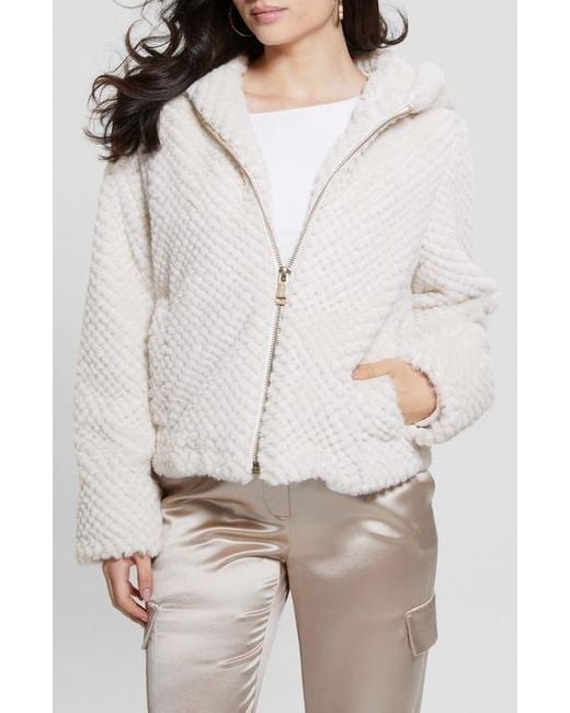 Guess Theoline Faux Fur Hooded Jacket in Gray | Lyst