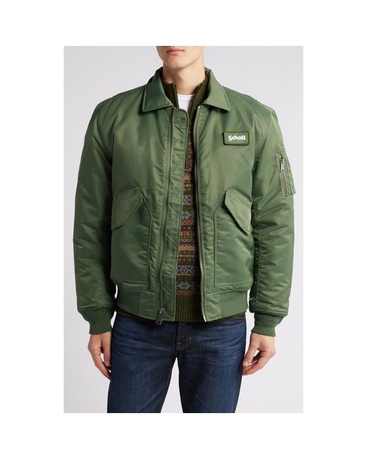 Schott Nyc Water Resistant Satin Flight Jacket in Green for Men | Lyst