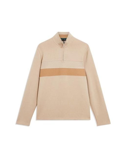Ted Baker Viktoro Chest Stripe Quarter Zip Pullover in Natural for Men ...