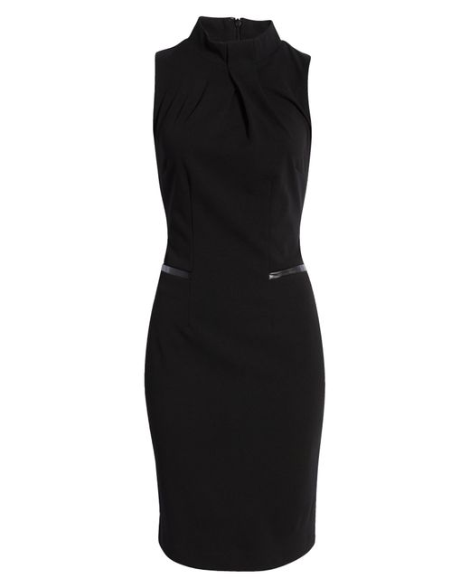 Tahari Foldover Neck Crepe Sheath Dress In Black Lyst