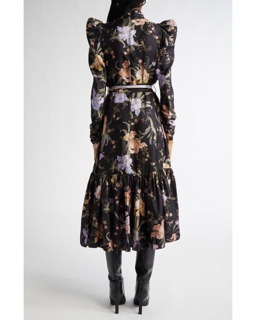 Zimmermann Eden Floral Ruched Silk Midi Dress in Black | Lyst