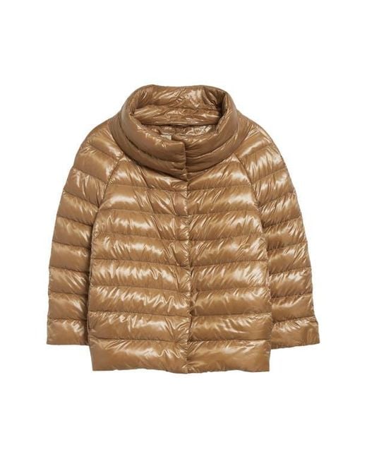 Herno Sofia Iconic Down Crop Puffer Jacket in Brown | Lyst