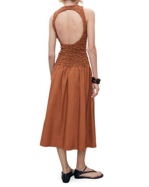 Mango Textured Bodice Open Back Sundress in Brown | Lyst