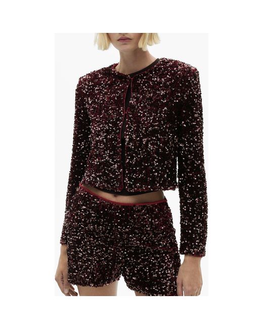 Mango Crop Sequin Velvet Jacket in Black | Lyst