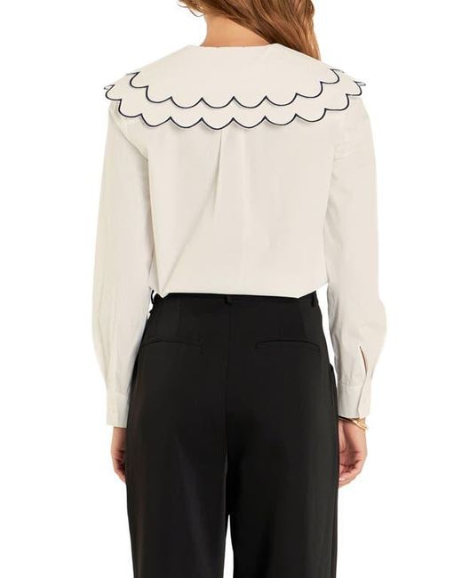 English Factory Scallop Embroidered Collar Shirt in White | Lyst
