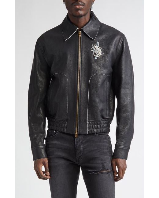 Amiri Ma Music Note Patch Leather Bomber Jacket in Black for Men | Lyst