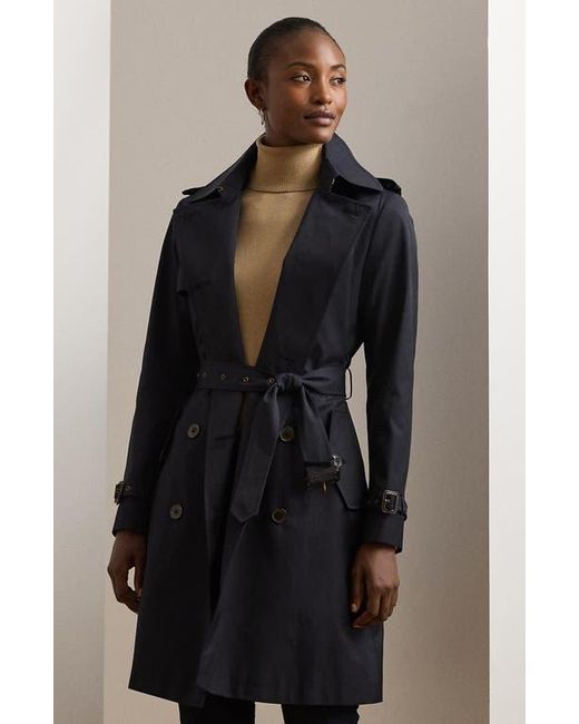 Ralph Lauren Belted Water Resistant Double Breasted Trench Coat in Black | Lyst