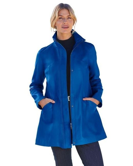 Jessica London A-Line Zip Front Leather Jacket in Blue | Lyst