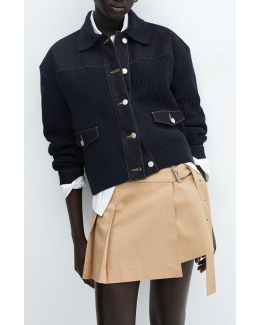 Mango Crochet Trim Denim Jacket in Blue | Lyst