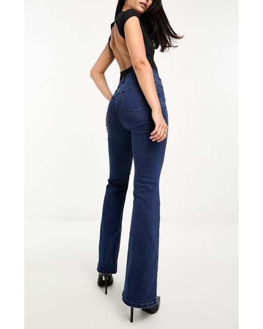 Asos Power Stretch High Waist Flare Jeans In Blue Lyst
