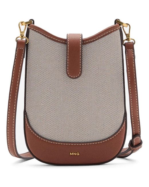 Mango Canvas Phone Crossbody Bag in Brown | Lyst