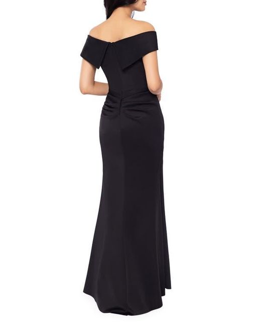 Xscape Evenings Ruffle Off The Shoulder Scuba Gown in Black | Lyst