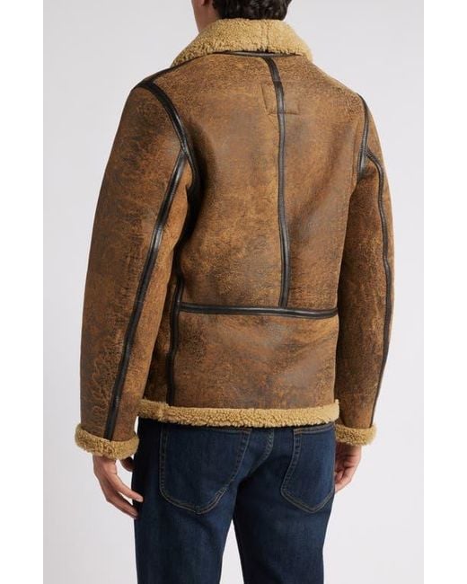 Schott Nyc Genuine Shearling Collar Sheepskin Bomber Jacket in Brown for Men | Lyst