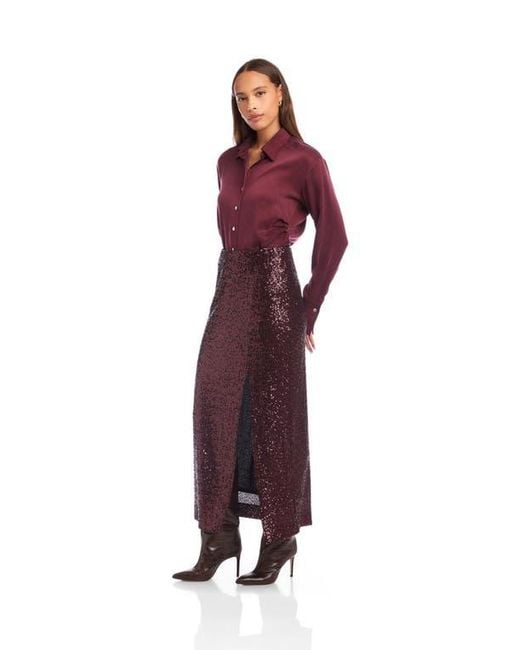 Fifteen Twenty Cora Sequin Midi Skirt in Red | Lyst