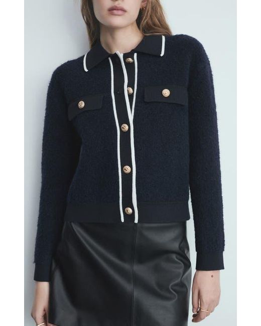 Mango Collared Tweed Jacket in Black | Lyst