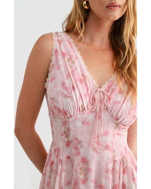 Mila + Mate Floral Sleeveless Fit & Flare Chiffon Midi Dress in Pink | Lyst