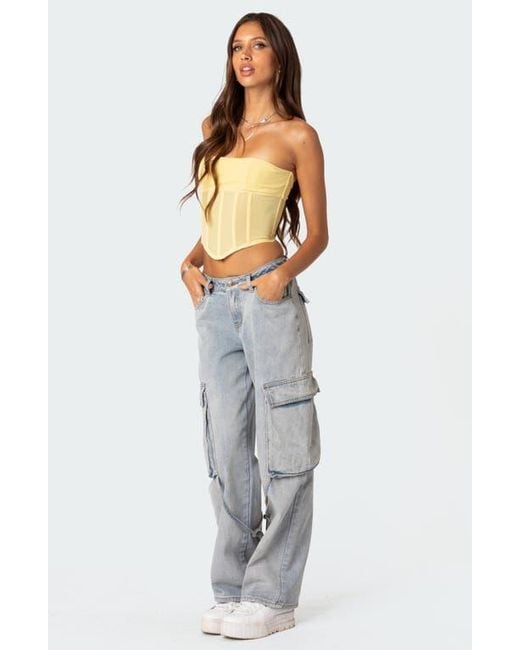 Edikted Evangeline Strapless Mesh Corset Top in Blue | Lyst