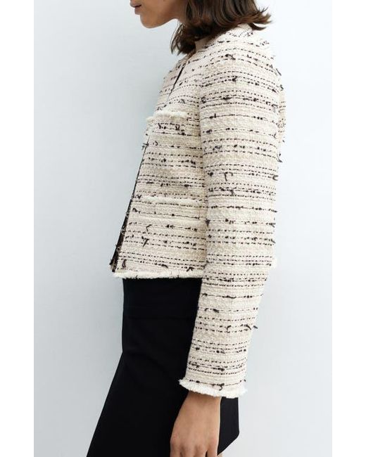 Mango Modena Stripe Crop Tweed Jacket in Black | Lyst
