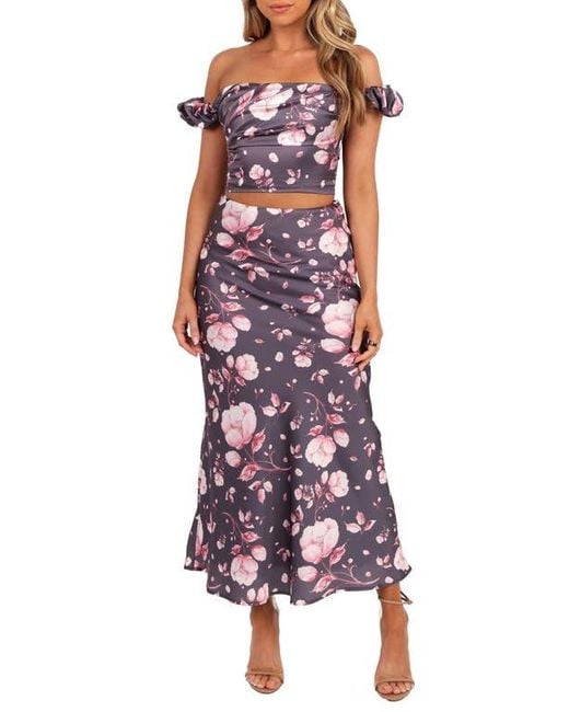 Petal & Pup Arabella Satin Crop Top & Matching Skirt Set in Purple | Lyst