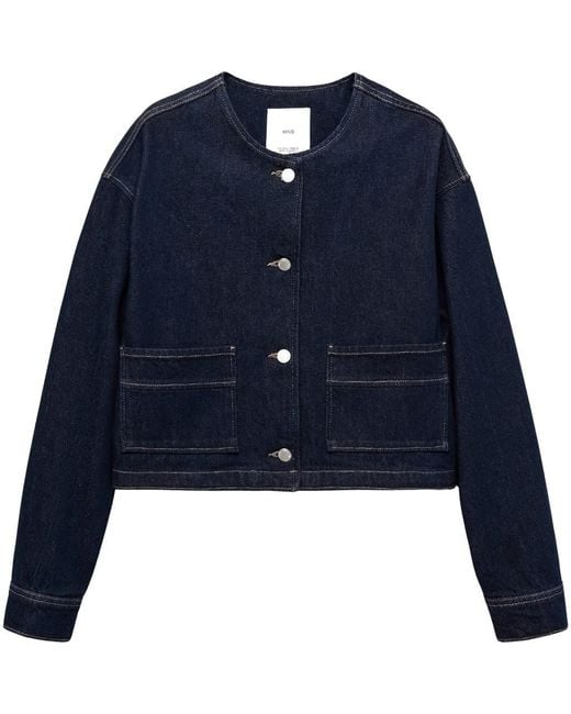 Mango Collarless Denim Jacket in Blue | Lyst