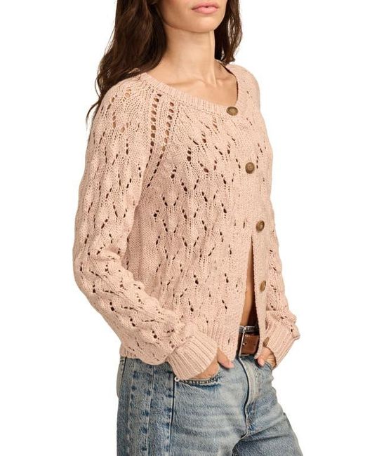 Lucky Brand Shine Cotton Blend Pointelle Cardigan in Natural | Lyst
