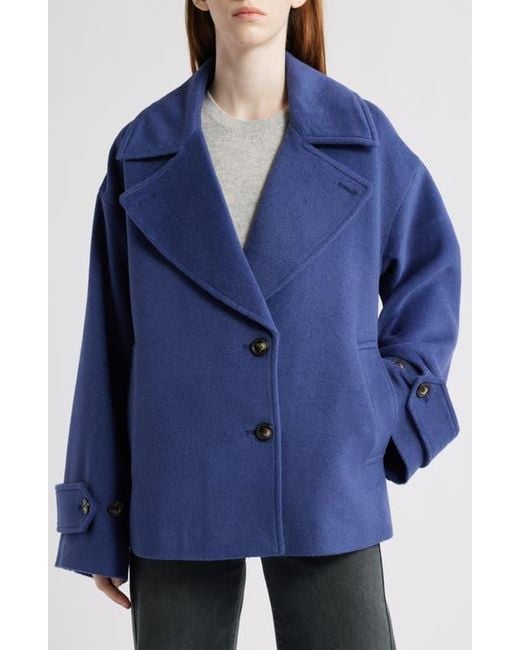 Bernardo Single Breasted Crop Coat in Blue | Lyst