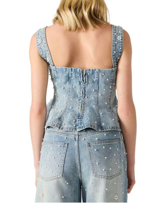 Steve Madden Fiorella Beaded Peplum Denim Tank in Blue | Lyst