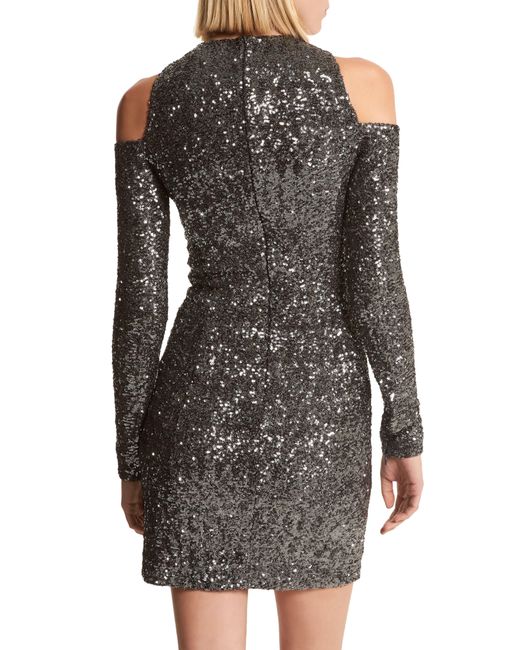 Michael Kors Cold Shoulder Long Sleeve Sequin Dress In Black Lyst