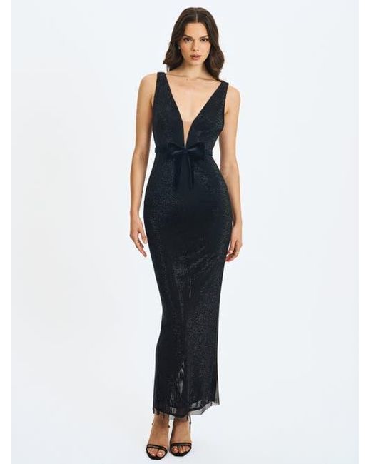 Miss Circle Olympia Belted Bow Plunging Rhinestone Maxi Dress in Blue ...