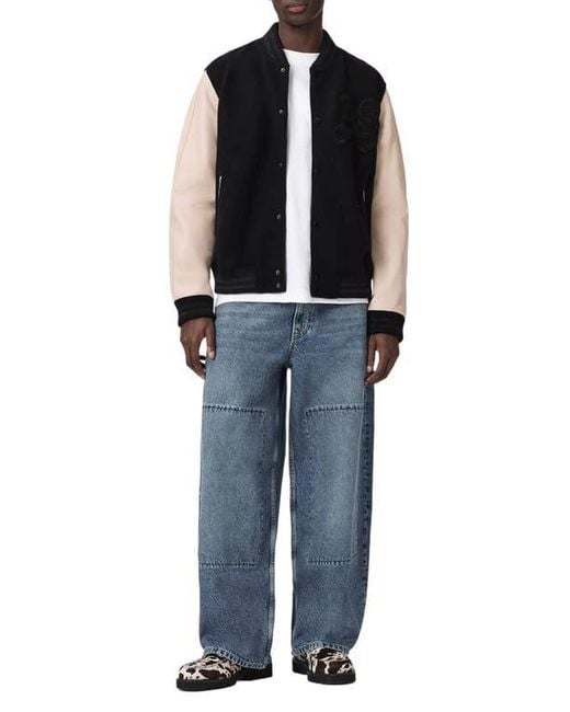 AllSaints Holloway Wool & Leather Varsity Bomber Jacket in Black for ...