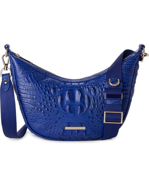 Brahmin Percy Croc Embossed Leather Shoulder Bag in Blue | Lyst
