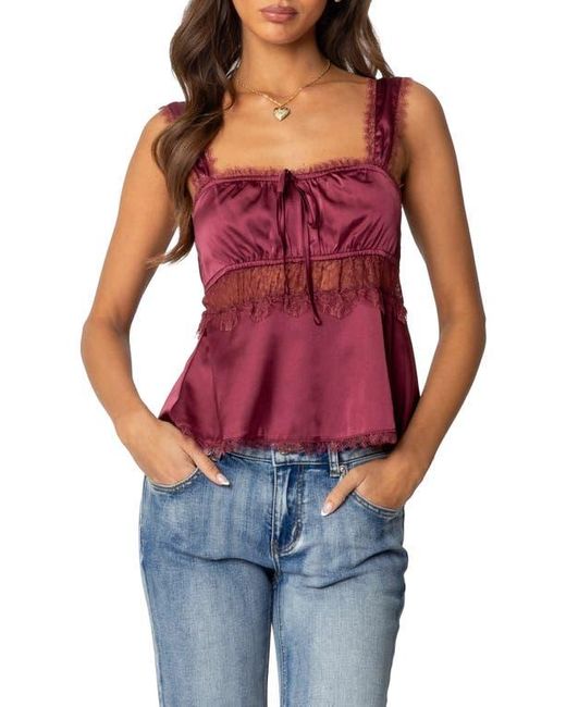 Edikted Loryn Lace Satin Top in Red | Lyst