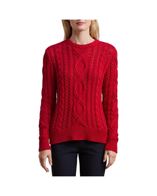 Ralph Lauren Cable Stitch Cotton Crewneck Sweater in Red | Lyst