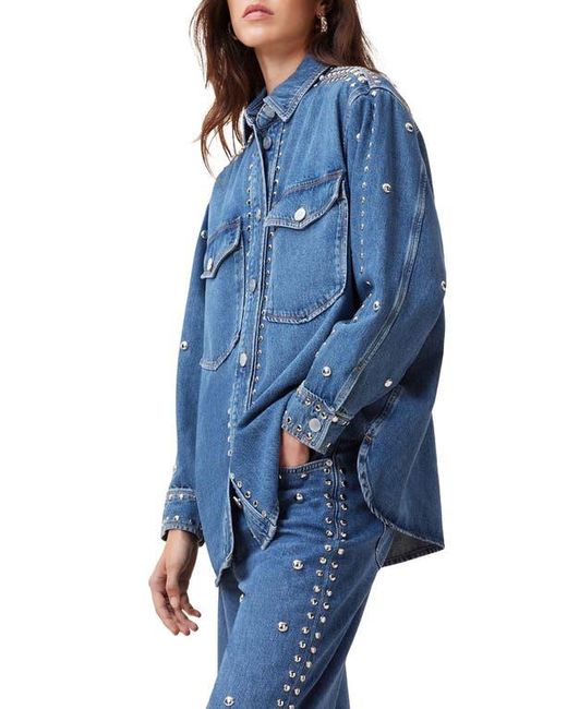 AllSaints Alba Stud Detail Denim Button-Up Shirt in Blue | Lyst