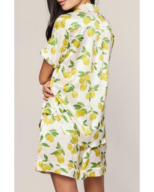Petite Plume Piped Lemon Print Mulberry Silk Short Pajamas in Yellow | Lyst