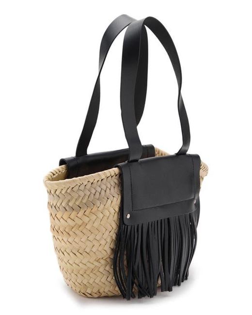 Mango Small Straw Shoulder Bag in Black | Lyst