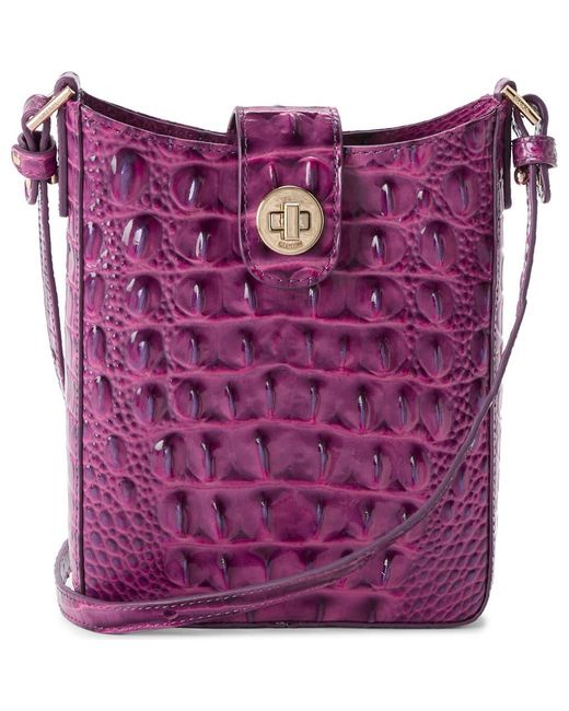 Brahmin Marley Croc Embossed Leather Crossbody Bag in Purple | Lyst