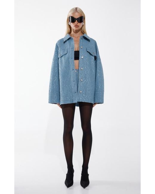 BY.DYLN Sequin Embellished Distressed Denim Jacket in Blue | Lyst