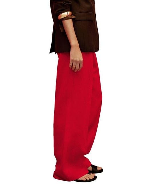 Mango Limona Pleat Front Wide Leg Linen Pants in Red | Lyst
