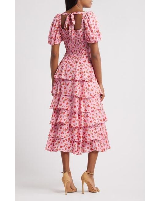 Wayf Agatha Floral Tiered Ruffle Midi Dress | Lyst