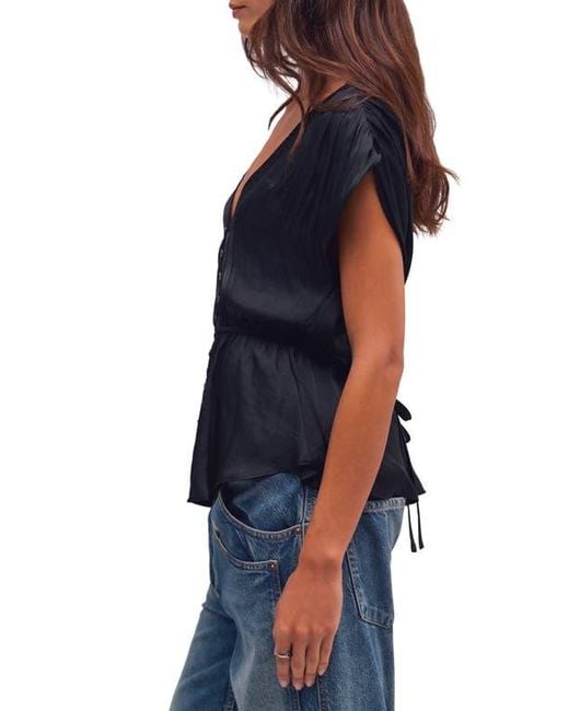 Free People Ash Button-Up Peplum Top in Black | Lyst