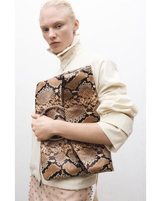 Mango Snakeskin Embossed Leather Tote in Brown | Lyst