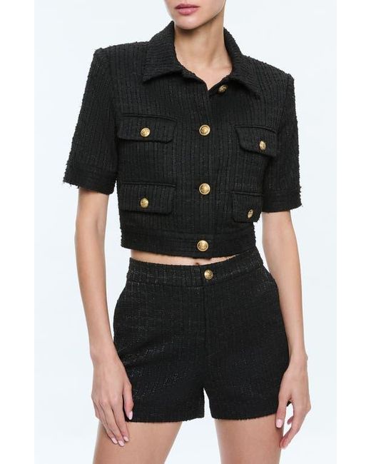 Alice + Olivia Elle Metallic Tweed Crop Jacket in Black | Lyst