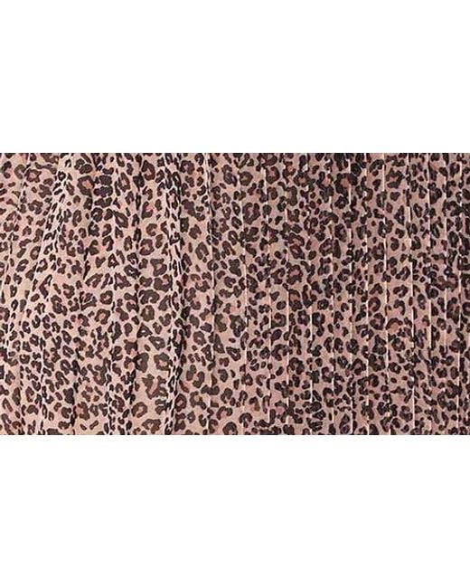 FARM Rio Pleated Leopard Print Midi Skirt in Brown | Lyst