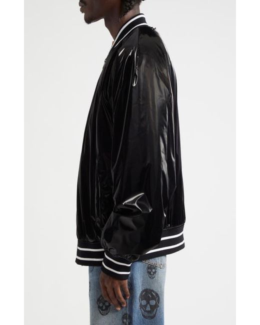 Alexander McQueen Oversize Liquid Satin Bomber Jacket in Black for Men | Lyst