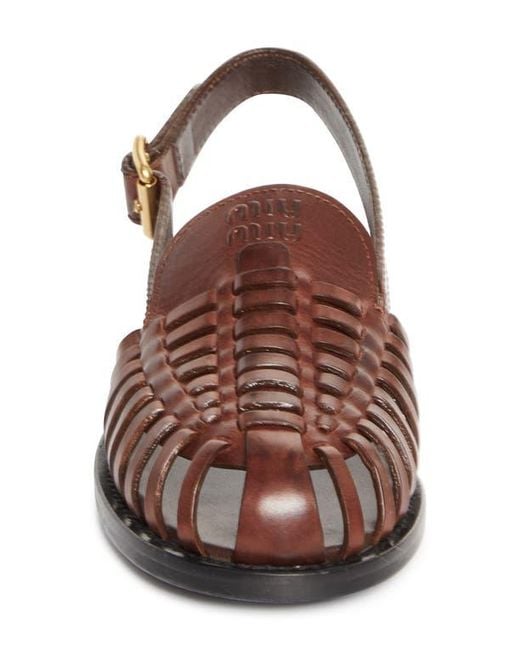Miu Miu Woven Leather Slingback Sandal in Brown | Lyst