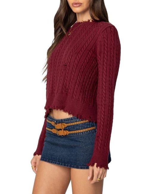 Edikted Split Back Cable Stitch Crewneck Sweater in Red | Lyst
