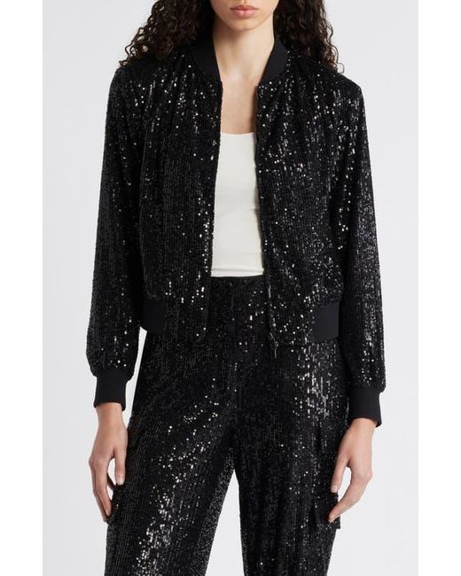 Anne Klein Sequin Bomber Jacket in Black | Lyst