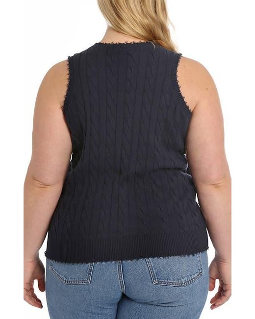 Minnie Rose Frayed Cable Knit Cotton Sweater Tank in Black | Lyst